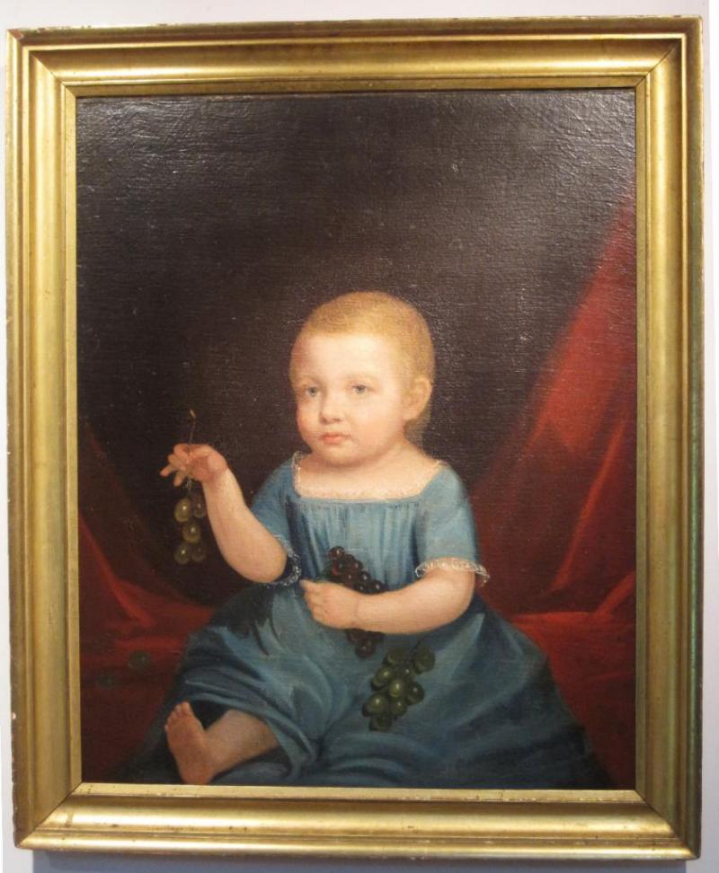 Naive Portrait of Girl w/Grapes | Linda Rosen Antiques